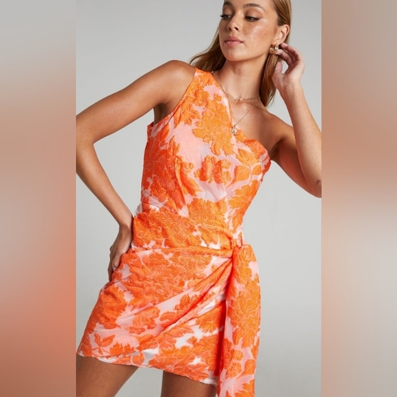 Reverse | Dresses | Reverse One Shoulder Orange Floral Side Tie Knot ...